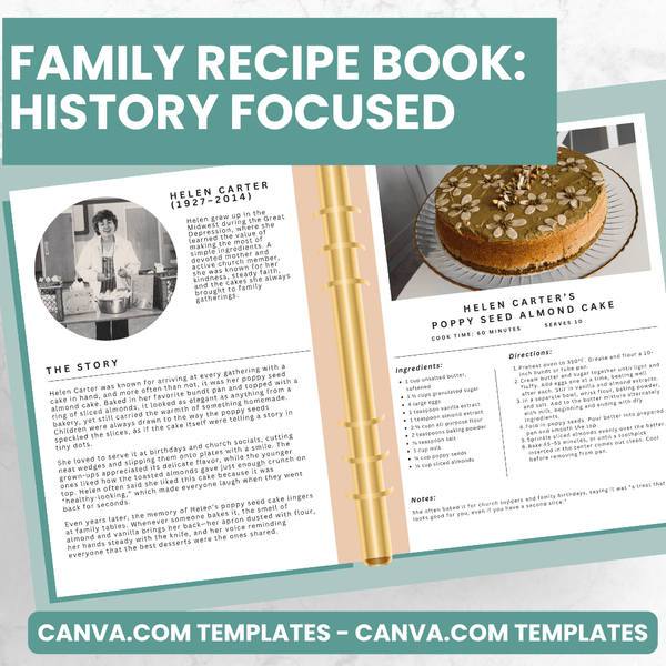 History Focused Recipe Pages - Canva Family Recipe Book – Family Tree ...