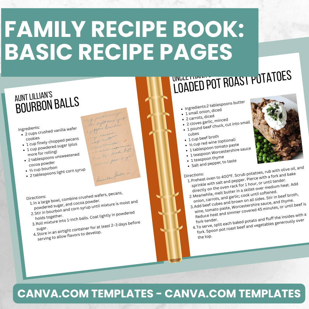 Basic Recipe Pages - Canva Family Recipe Book – Family Tree Notebooks